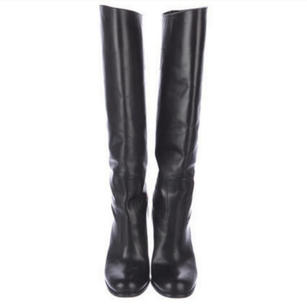 Classic Black Tall Leather Gorgeous Prada Boots 38.5 - Gem